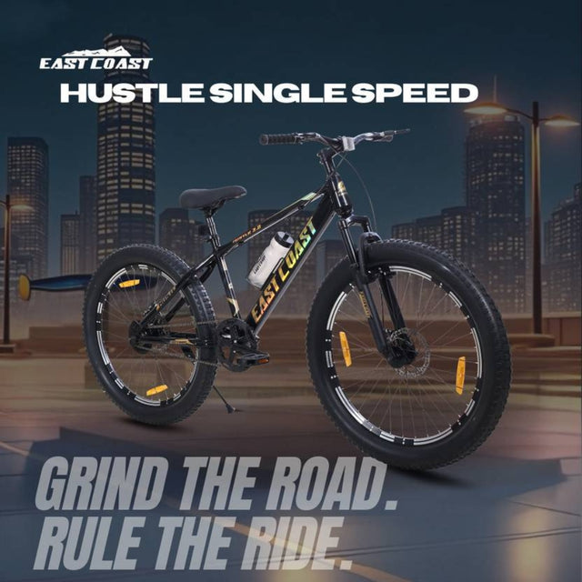 HUSTLE Gold Single Speed Fat Tyre 26T Mountain Bike/Cycle with Double ...