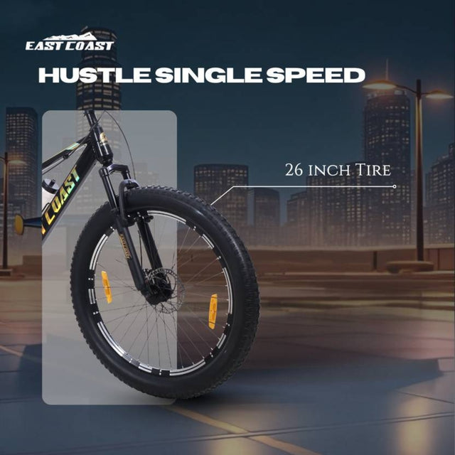 HUSTLE Gold Single Speed Fat Tyre 26T Mountain Bike/Cycle with Double ...